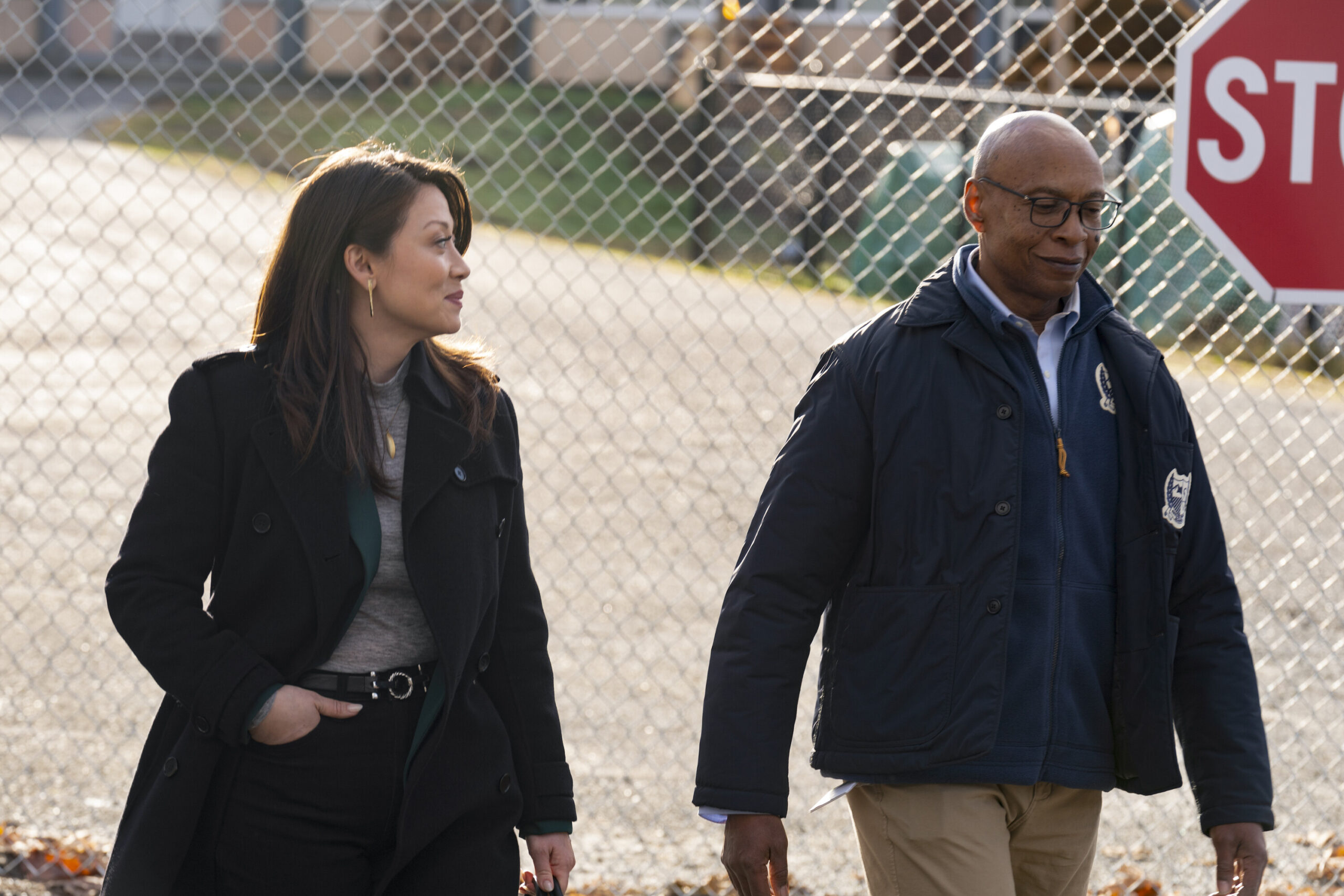 Fiona Rene as Reenie Greene and Peter Bryant as Gilroy on Tracker ...